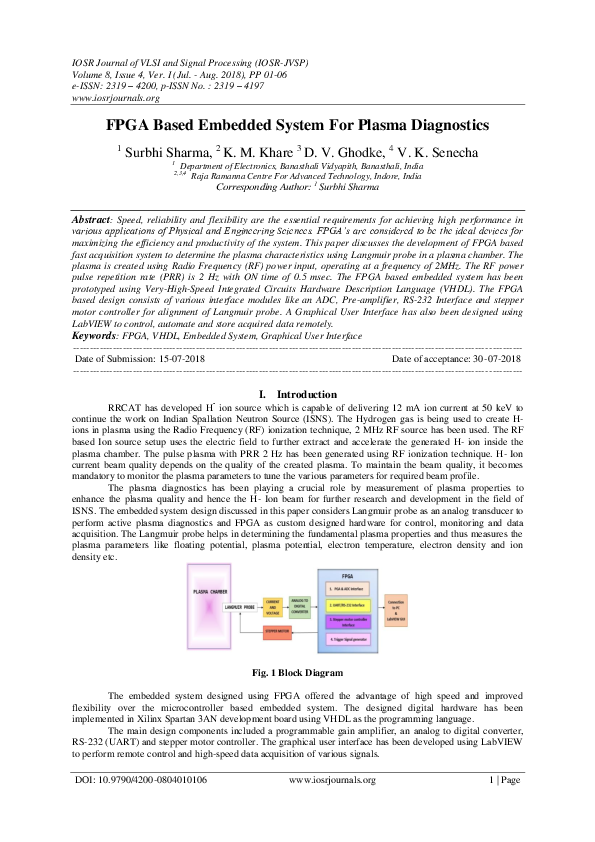 (PDF) FPGA Based Embedded System For Plasma Diagnostics