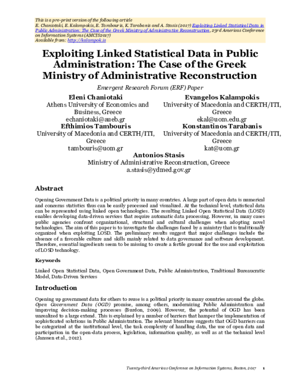 Pdf Exploiting Linked Statistical Data In Public Administration The Case Of The Greek
