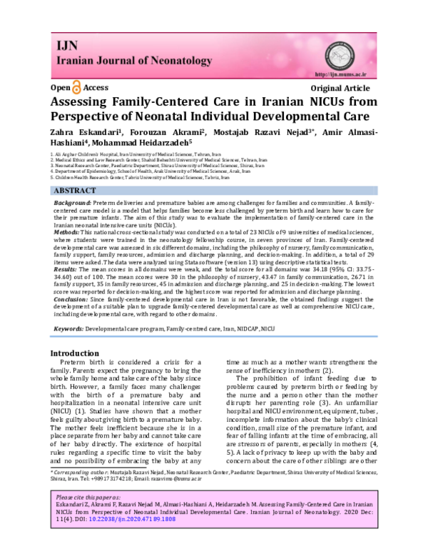 (PDF) Assessing Family-Centered Care in Iranian NICUs from Perspective ...