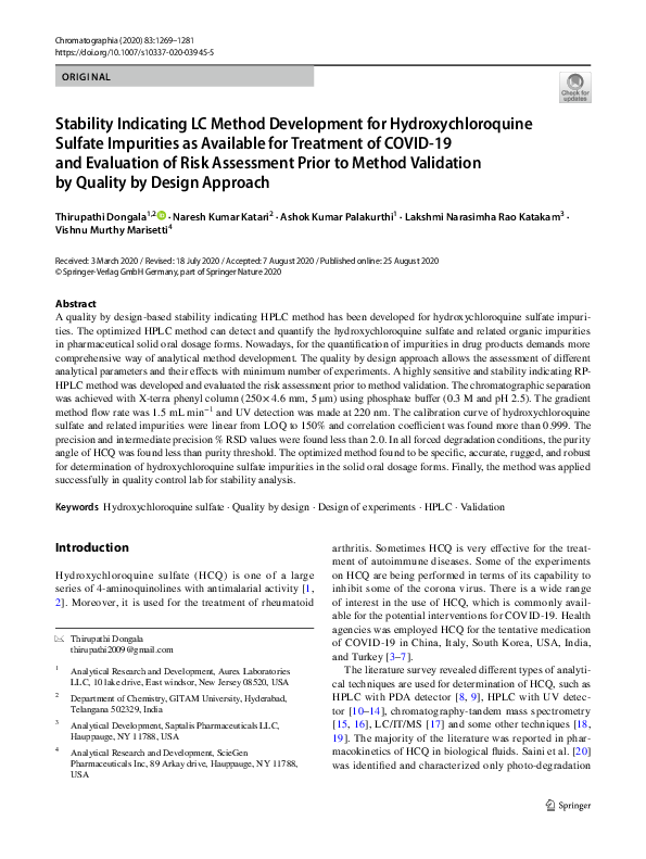 (PDF) Stability Indicating LC Method Development for Hydroxychloroquine Sulfate Impurities as ...