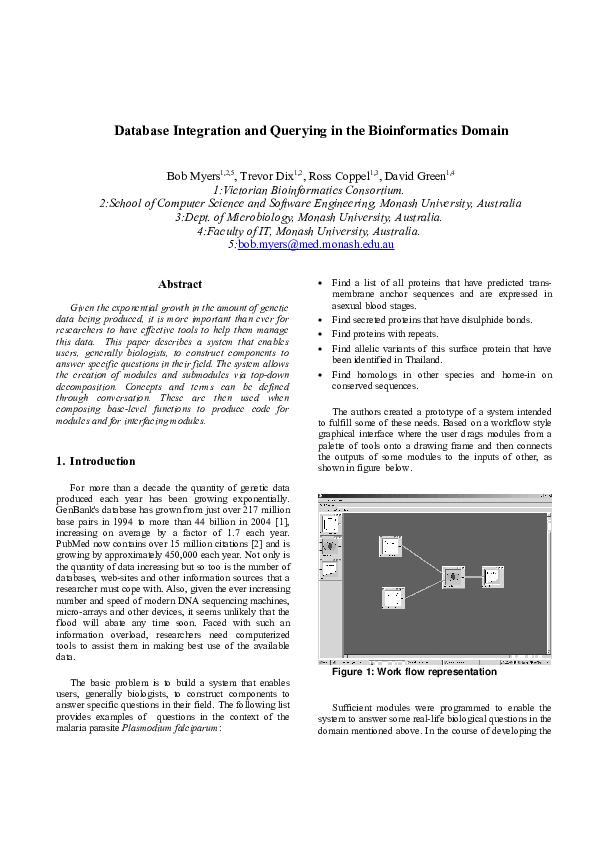 (PDF) Database integration and querying in the bioinformatics domain
