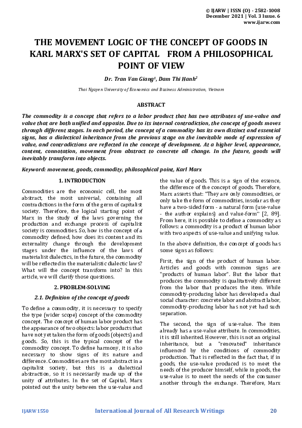 (PDF) THE MOVEMENT LOGIC OF THE CONCEPT OF GOODS IN KARL MARX'S SET OF ...
