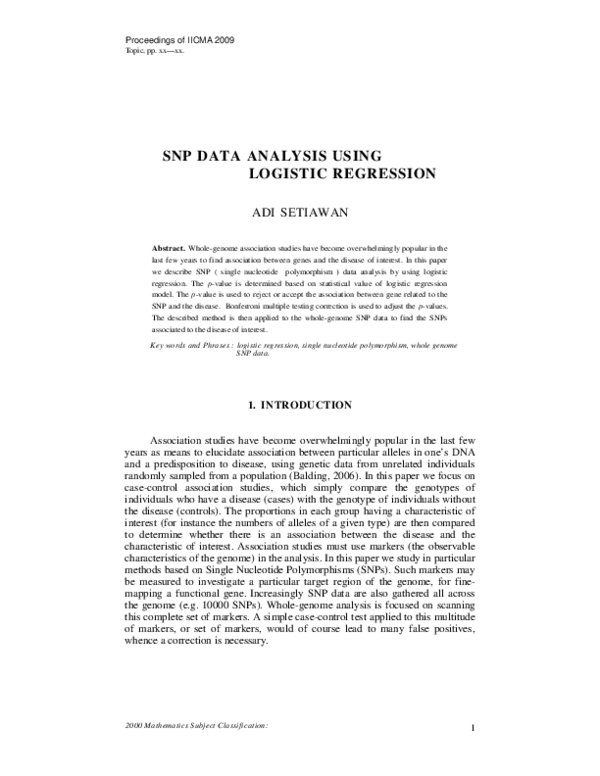 (PDF) SNP Data Analysis Using Logistic Regression