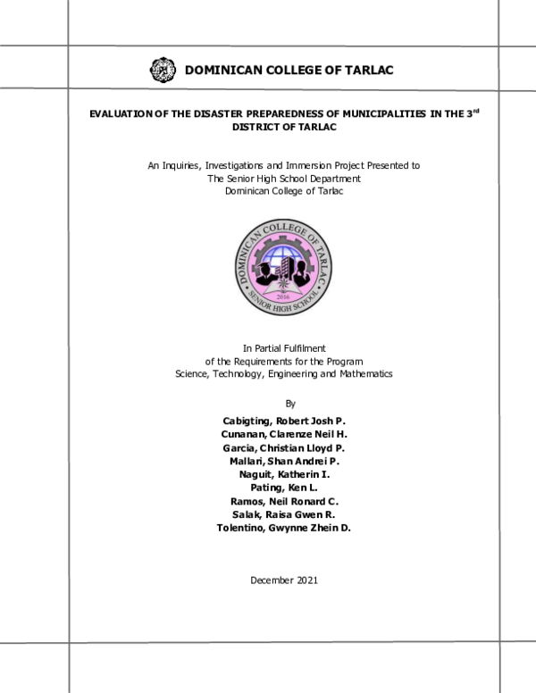 (PDF) Evaluation of the Disaster Preparedness of Municipalities in the ...