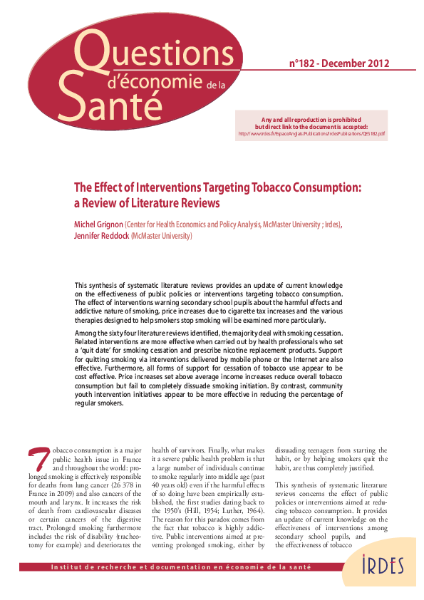 (PDF) The Effect of Interventions Targeting Tobacco Consumption: a ...