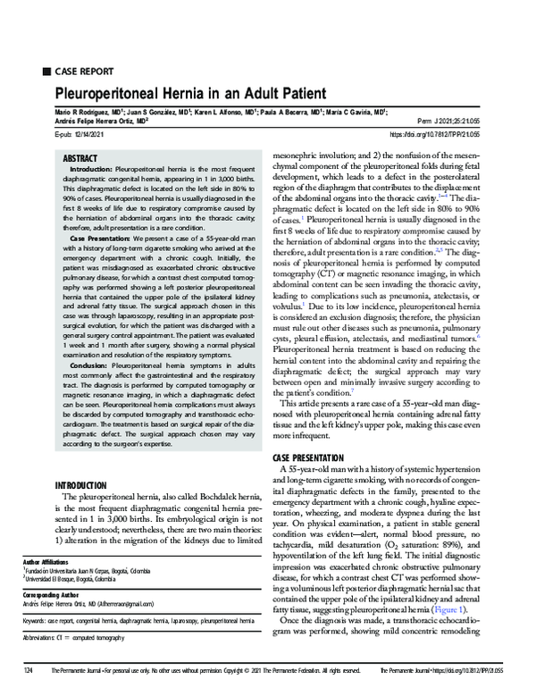 (PDF) Pleuroperitoneal Hernia in an Adult Patient