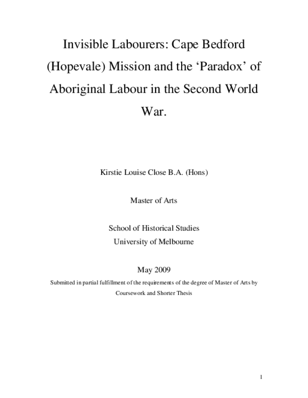 (PDF) Invisible labourers: Cape Bedford (Hopevale) Mission and the ...