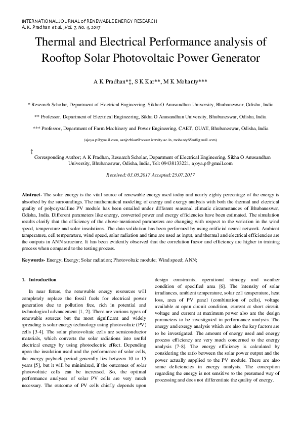 (PDF) Thermal and Electrical Performance analysis of Rooftop Solar ...