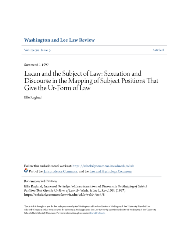 (PDF) Lacan and the Subject of Law: Sexuation andDiscourse in the ...