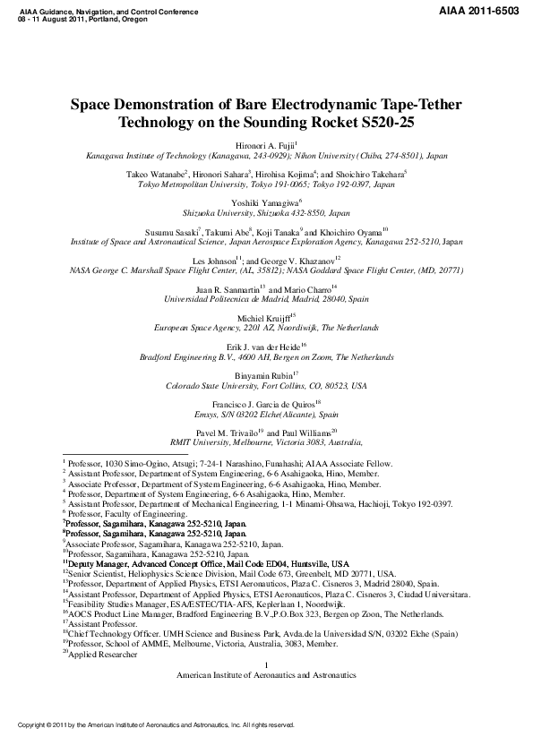 (PDF) Space Demonstration of Bare Electrodynamic Tape-Tether Technology ...