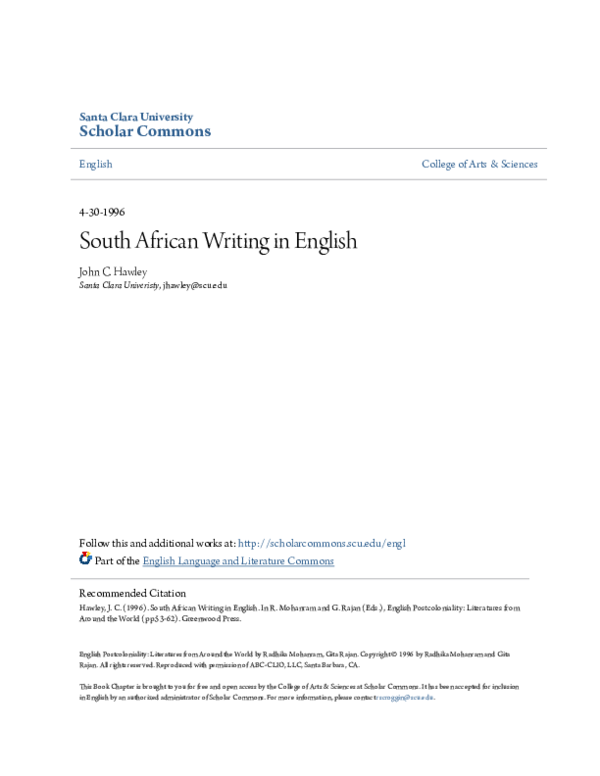 (PDF) South African Writing in English | John C Hawley - Academia.edu