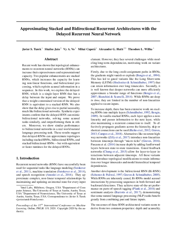 (PDF) Approximating Stacked and Bidirectional Recurrent Architectures with the Delayed Recurrent ...