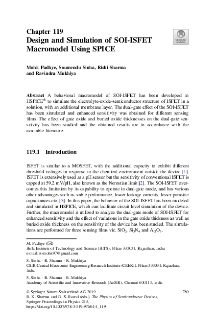 (PDF) Design and Simulation of SOI-ISFET Macromodel Using SPICE