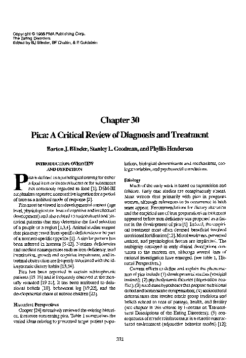 (PDF) Pica : A Critical Review of Diagnosis and Treatment