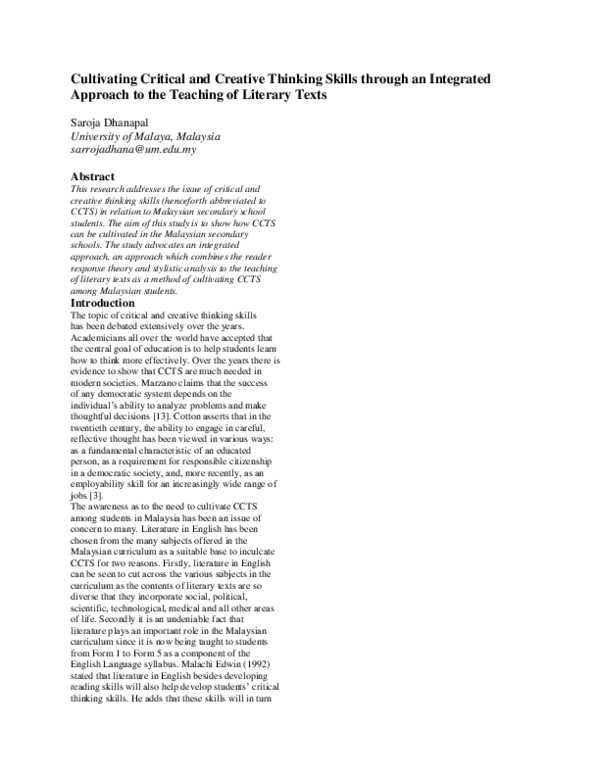 (PDF) Cultivating Critical and Creative Thinking Skills
