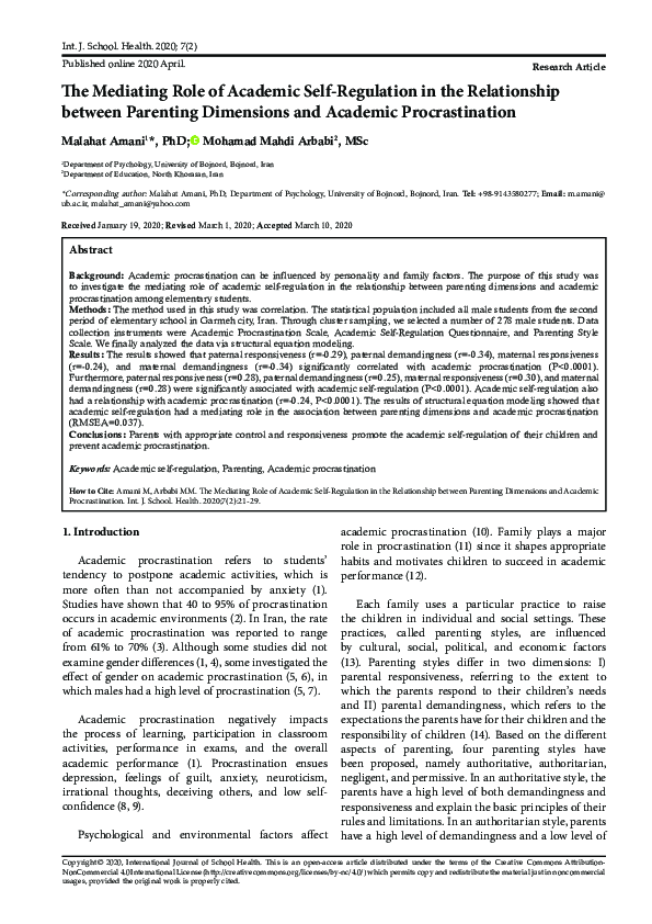 (PDF) The Mediating Role of Academic Self-Regulation in the Relationship between Parenting ...