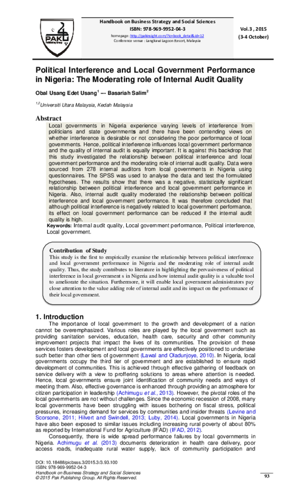 (PDF) Political Interference and Local Government Performance in ...