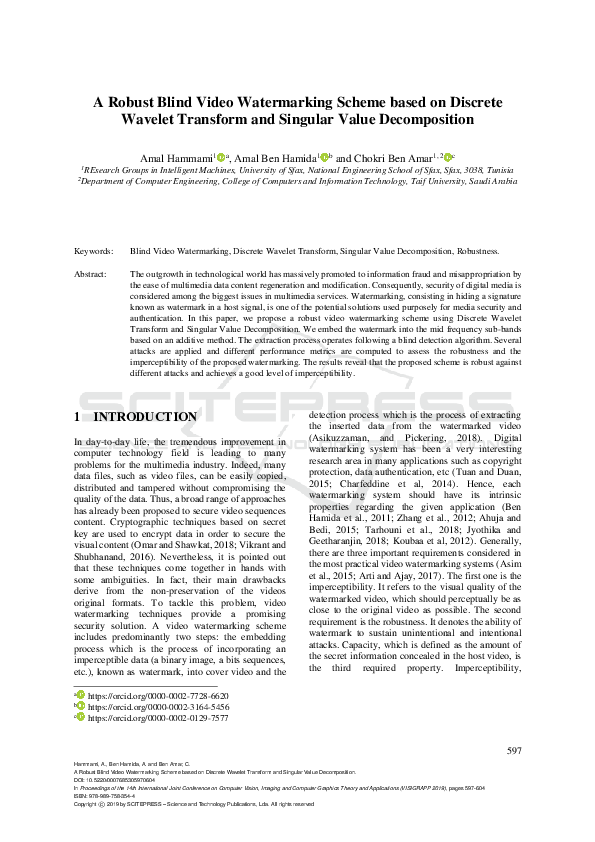 (PDF) A Robust Blind Video Watermarking Scheme based on Discrete Wavelet Transform and Singular ...