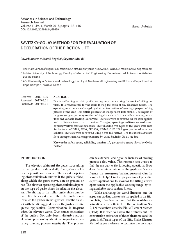 (PDF) Savitzky-Golay Method for the Evaluation of Deceleration of the ...