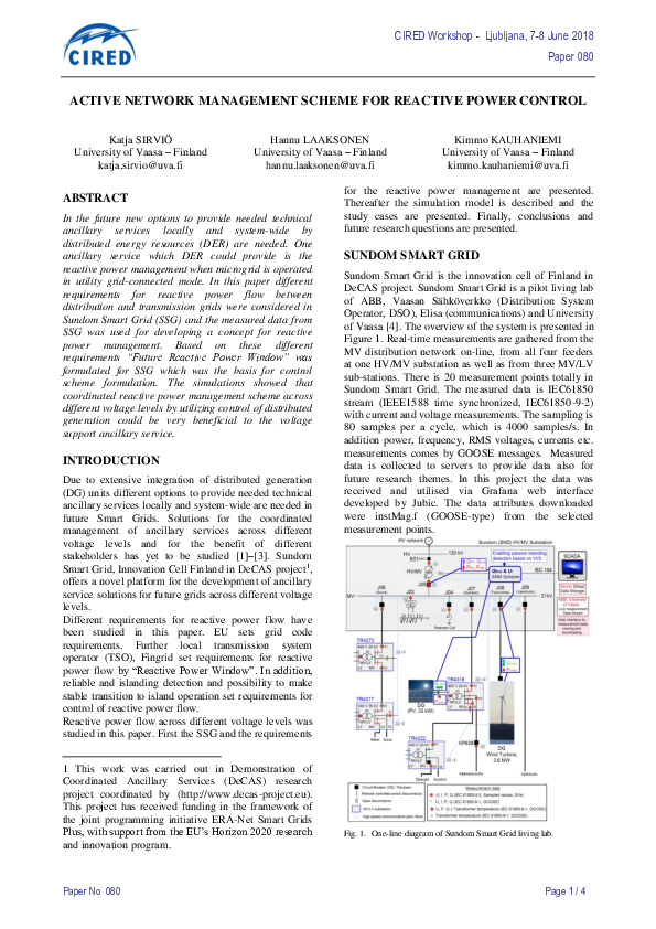 (PDF) Active Network Management Scheme for Reactive Power Control