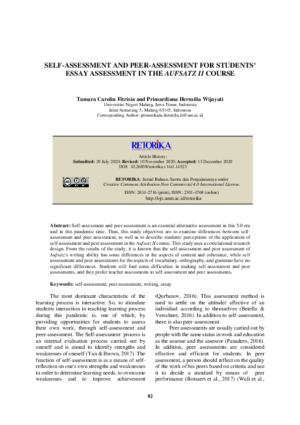 (PDF) Self-Assessment and Peer-Assessment for Students’ Essay ...