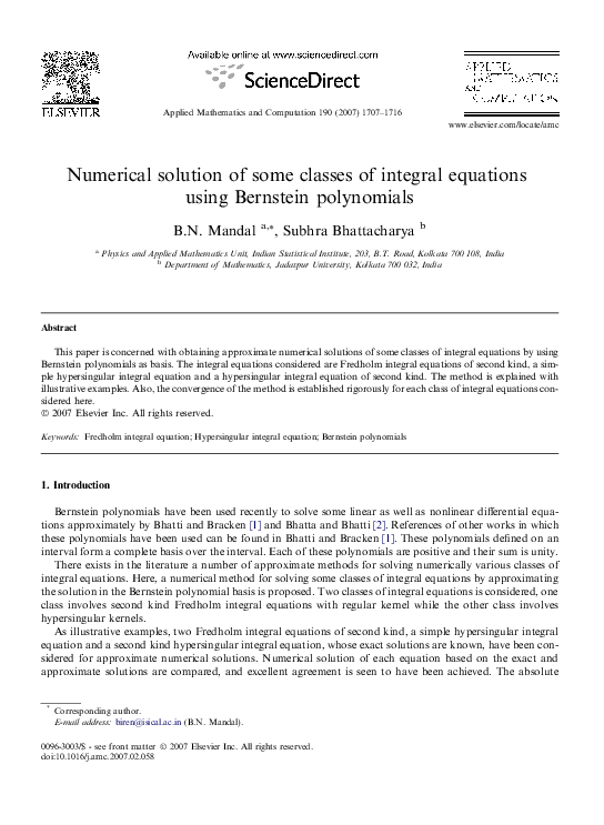 (PDF) Numerical solution of some classes of integral equations using ...