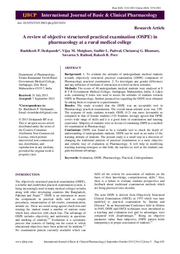 (PDF) A review of objective structured practical examination (OSPE) in pharmacology at a rural ...