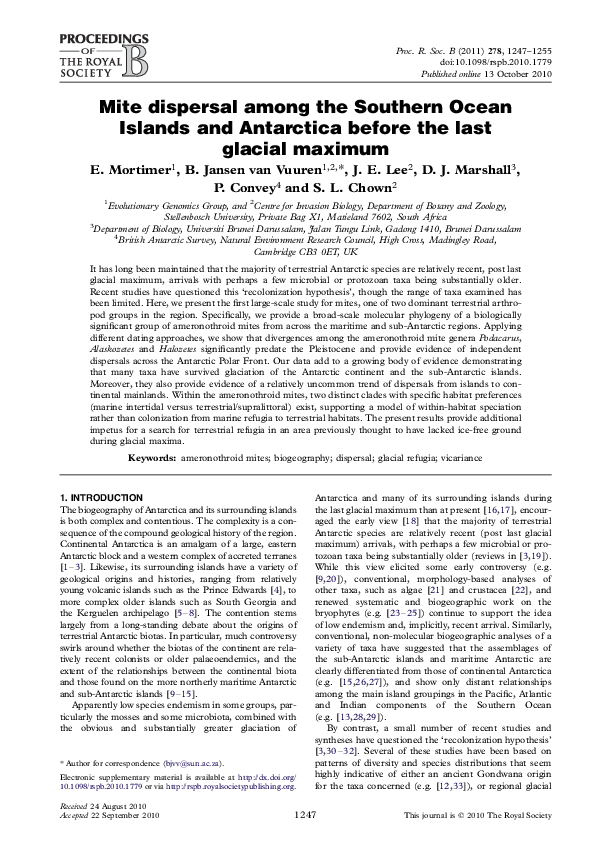 (PDF) Mite dispersal among the Southern Ocean Islands and Antarctica ...
