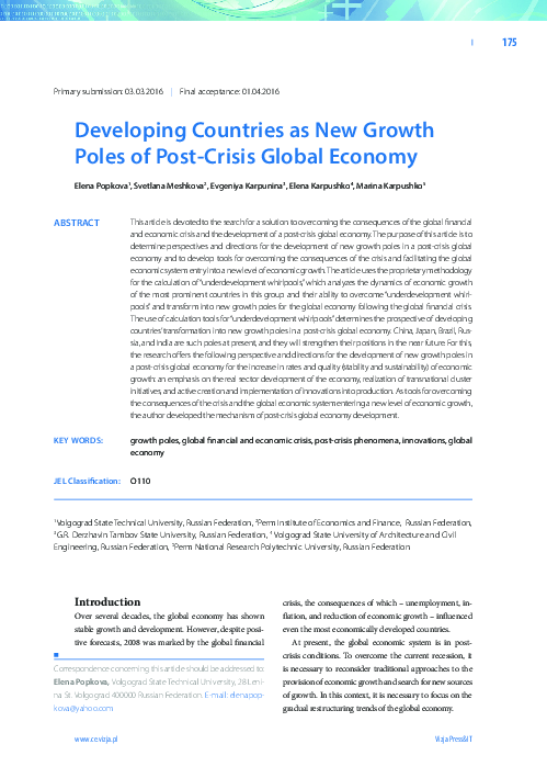 (PDF) Developing Countries as New Growth Poles of Post-Crisis Global ...