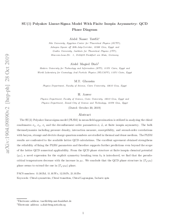 (PDF) SU(3) Polyakov linear-sigma model with finite isospin asymmetry: QCD phase diagram