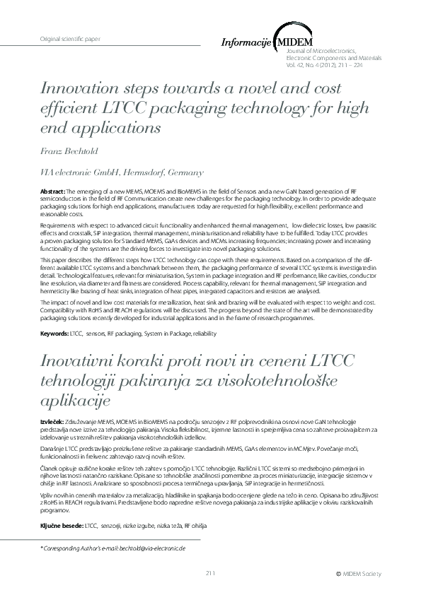 (PDF) Innovation steps towards a novel and cost efficient LTCC ...