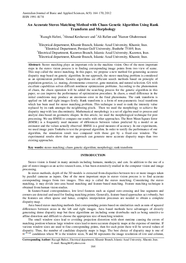 Pdf An Accurate Stereo Matching Method With Chaos Genetic Algorithm Using Rank Transform And 