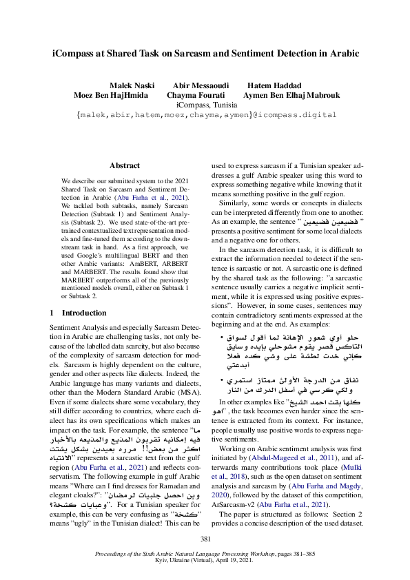 (PDF) iCompass at Shared Task on Sarcasm and Sentiment Detection in Arabic
