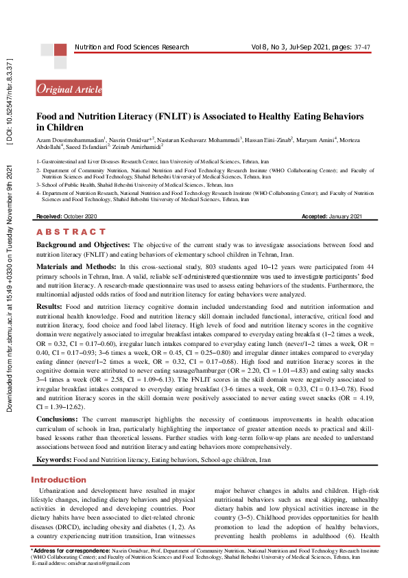 (PDF) Food and Nutrition Literacy (FNLIT) is Associated to Healthy ...