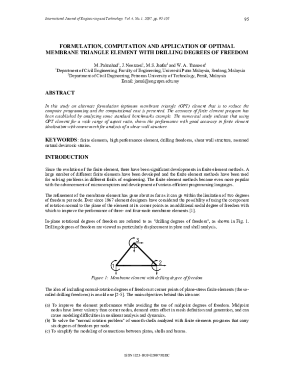 (PDF) Formulation, Computation and Application of Optimal Membrane Triangle Element with ...