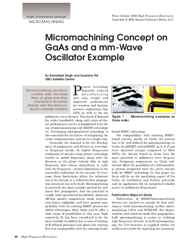 (PDF) Micromachining Concept on GaAs and a mm-Wave Oscillator Example
