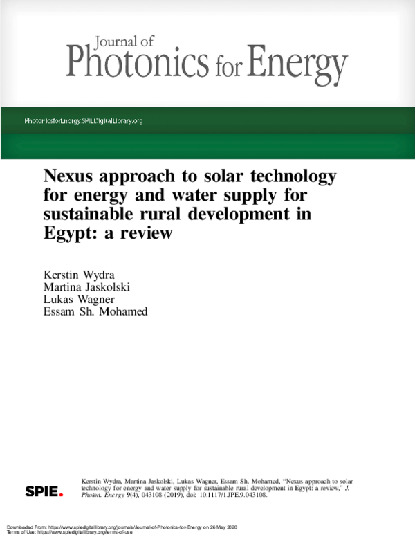 (PDF) Nexus approach to solar technology for energy and water supply ...