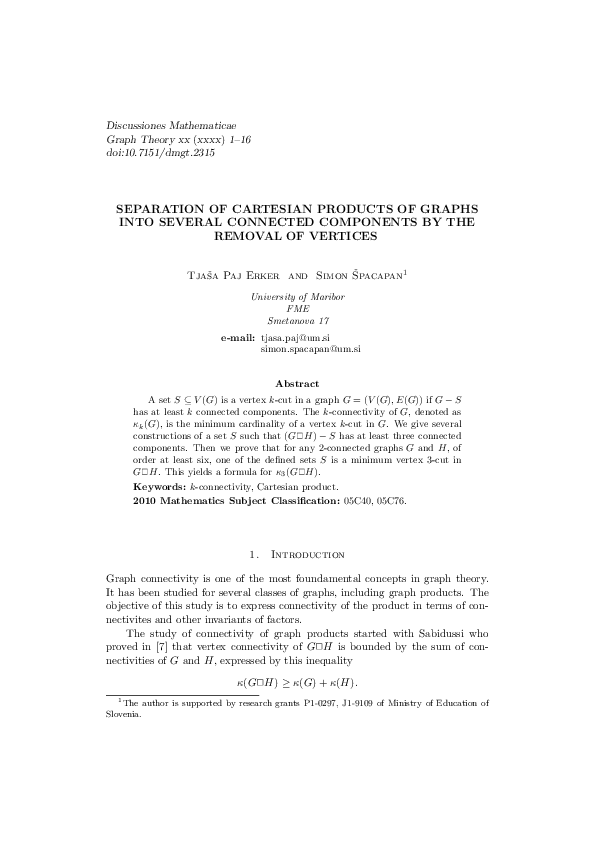 (PDF) Separation of Cartesian products of graphs into several connected ...