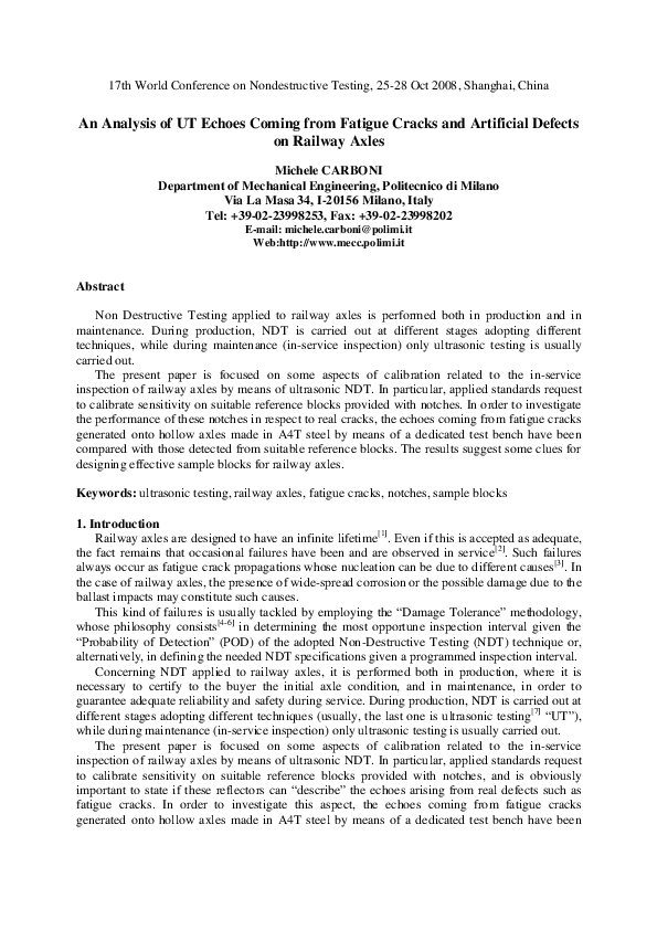 (PDF) An Analysis of UT Echoes Coming from Fatigue Cracks and ...