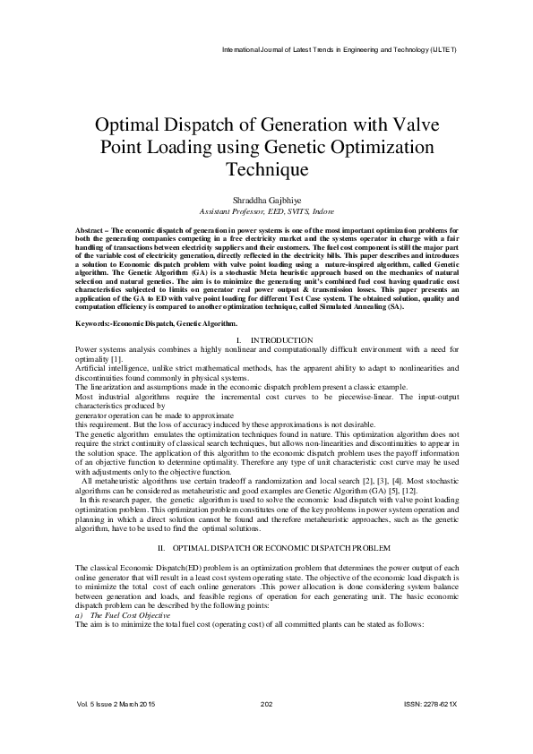 Pdf Optimal Dispatch Of Generation With Valve Point Loading Using