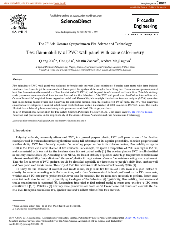 (PDF) Test Flammability of PVC Wall Panel with Cone Calorimetry