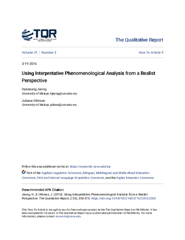 (PDF) Using Interpretative Phenomenological Analysis from a Realist ...