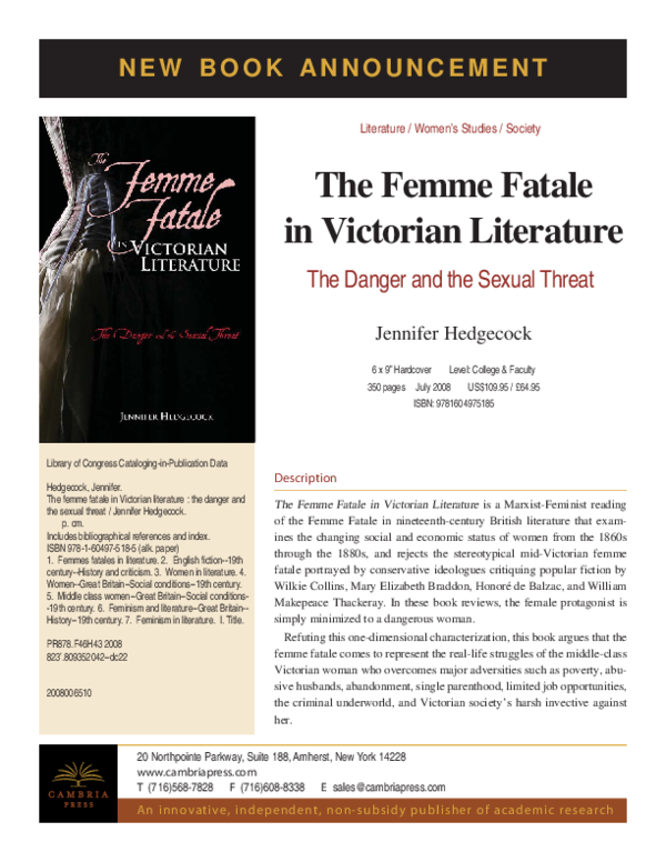 (PDF) The femme fatale in Victorian literature: the danger and the sexual threat | Jennifer ...