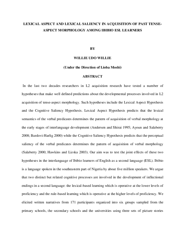 (PDF) Lexical aspect and lexical saliency in acquisition of past tense ...