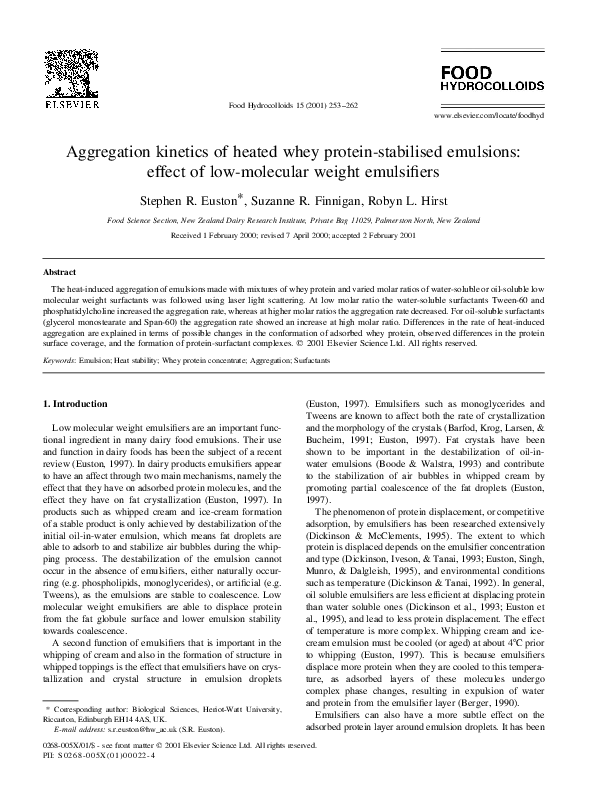 (PDF) Aggregation kinetics of heated whey protein-stabilised emulsions ...