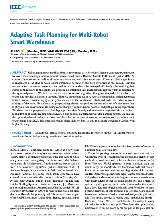 (PDF) Adaptive Task Planning for Multi-Robot Smart Warehouse