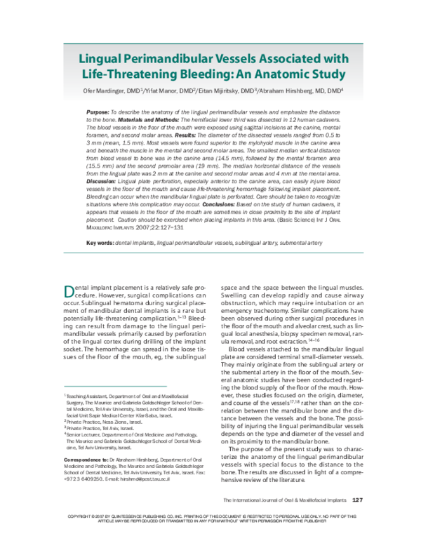 (PDF) Lingual perimandibular vessels associated with life-threatening ...
