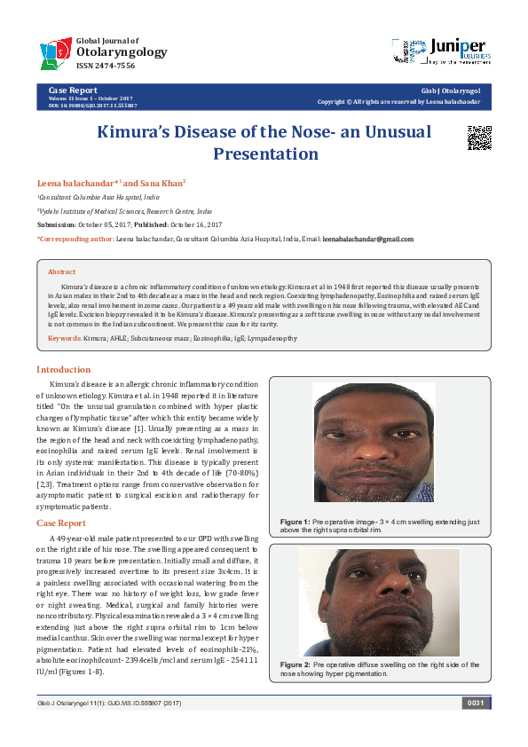 (PDF) Kimura's Disease of the Nose- an Unusual Presentation