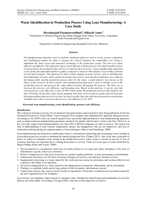 (PDF) Waste Identification in Production Process Using Lean ...