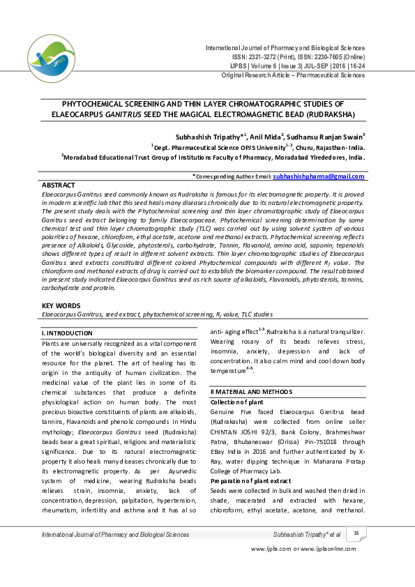 (PDF) Phytochemical Screening and Thin Layer Chromatographic Studies of Aerva Lanata Root Extract